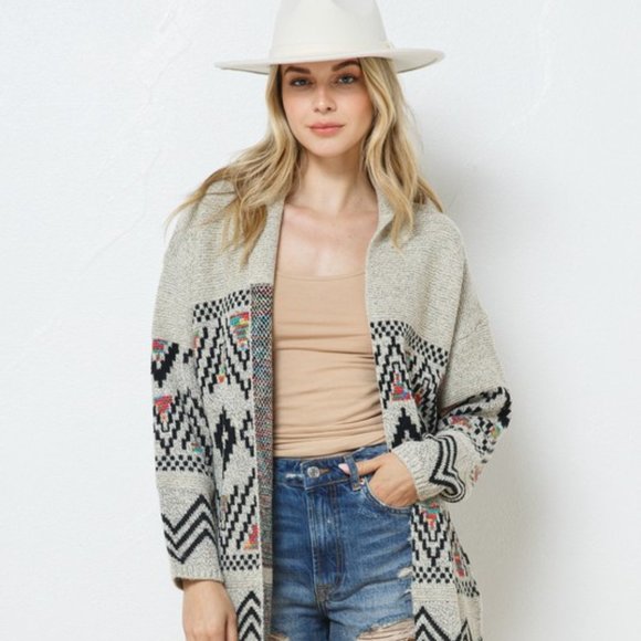Shop_Fig | Sweaters | New Cozy Tribal Aztec Grey Native Cardigan ...